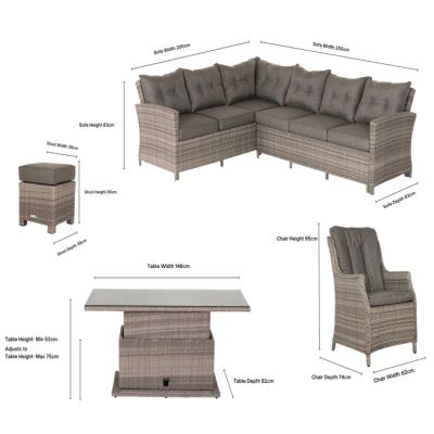China PE Rattan AJUNION Outdoor Sectional Corner Sofa Patio Set with Adjustable Dining Table for sale