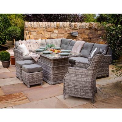 China PE Rattan AJUNION Outdoor Sectional Corner Sofa Patio Set with Adjustable Dining Table for sale