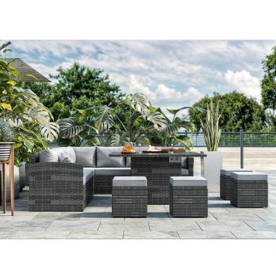 China Fire-Pit Dining Table Size L130xW130xH60cm 11 Seater Corner Sofa Patio Furniture Set for sale