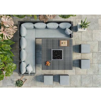 China Fire-Pit Dining Table Size L130xW130xH60cm 11 Seater Corner Sofa Patio Furniture Set for sale