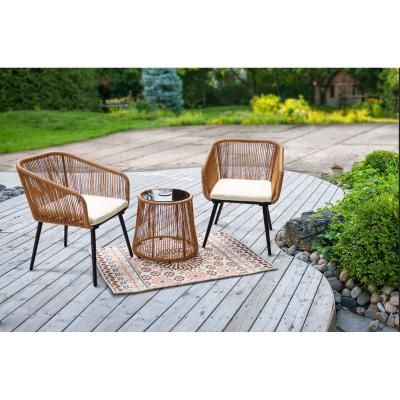 China Moderne design 3 stuk Bistro Set Wicker Rattan Stoel Meubelen met LED zonnelicht Te koop