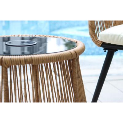 China Moderne design 3 stuk Bistro Set Wicker Rattan Stoel Meubelen met LED zonnelicht Te koop