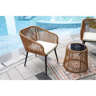 China Moderne design 3 stuk Bistro Set Wicker Rattan Stoel Meubelen met LED zonnelicht Te koop