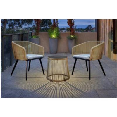 China Moderne design 3 stuk Bistro Set Wicker Rattan Stoel Meubelen met LED zonnelicht Te koop