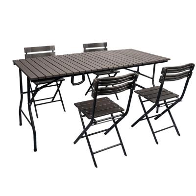China Metal Outdoor Foldable Portable Wood Grain HDPE Plastic Folding Beer Picnic Dining Table for sale