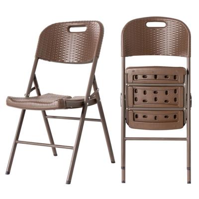 China Outdoor Garden Patio Folding Portable Imitated Rattan Plastic Dining Chair Custom Logo for sale