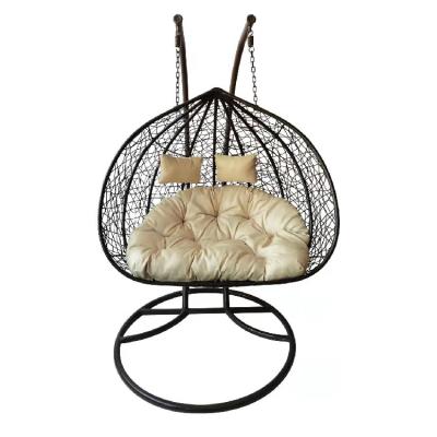 China Contemporary Indoor Outdoor Balcony Garden Portable Double People Hanging Rattan Wicker Egg Swing Chair with Cushion for sale