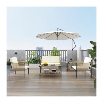 China AJUNION Metal Patio Furniture Set Rattan Woven Outdoor Furniture with Coffee Table for sale
