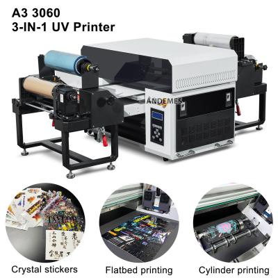 Cina 3060 Stampante UV A3 Rollo a rollo 3 in 1 Stampa UV e Flatbed Box XP600 Bottiglie a doppia testa Stampante UV in vendita
