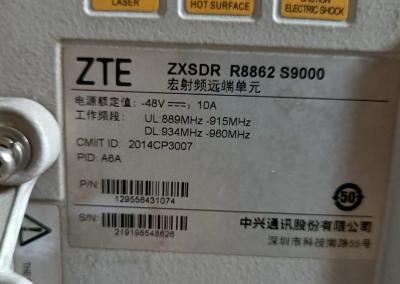 China ZTE ZXSDR R8862 S9000 -48V 10A UL:889MHZ-915MHZ DL:934MHZ-960MHZ A6A PN:129556431074 for sale