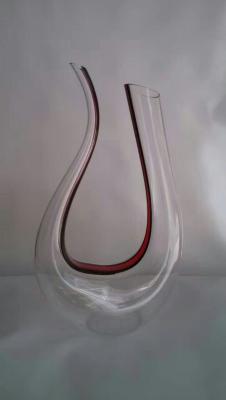China Drinkware Crystal Glass Wine Decanter Clear with Red Ribbon Mouth Blowing 35 cm Heigh 1.5L Capacity for sale