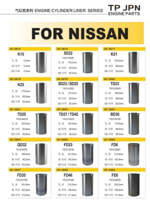 China EXCAVATOR ENGINE CYLINDER LINER SERIES FOR NISSAN for sale