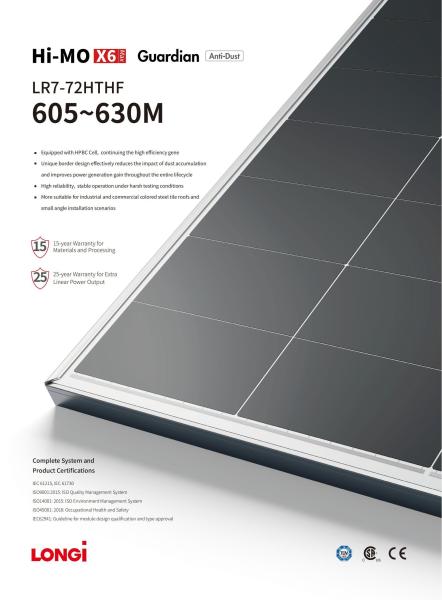 Quality Longi PV Module Solar Panel 605W 610W 615W 620W 625W 630W with IP 68 Rated for sale