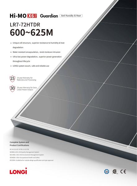 Quality Solar Power System Longi Solar Panel Hi-MO X6 Max LR7-72HTDR 600W 605W 610W 615W for sale