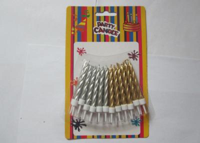 China Disposable Golden Silver Birthday Candles , Spiral Pillar Happy Birthday Cake Candles for sale