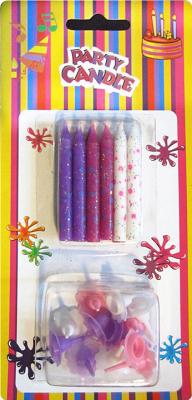 China 12pcs Multi - Colored Print Glitter Birthday Candles With Holders SGS Unscented for sale