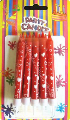 China Red Straight Body Print Birthday Candles Full And Hollow Heart 10 Holders for sale