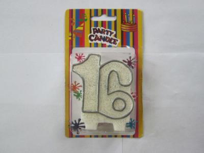 China Silvery Border Number Birthday Candle Glitter White 16th Anniversary Wax 32.6g for sale
