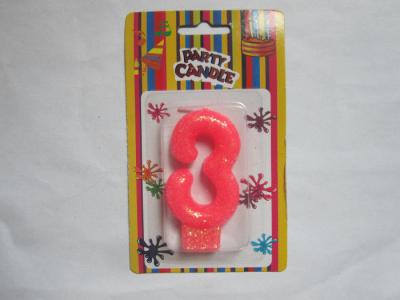 China Pink NO Three Number Birthday Candles 19.3g Glittering Paraffin Wax For Party for sale