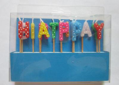 China Multi Colour Happy Birthday Toothpick Letter Cake Candles Stick Shape With Polka Dots for sale