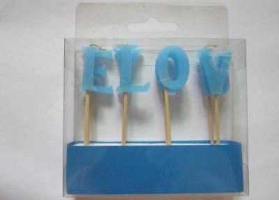 China Romantic Blue Valentines Day Party LOVE Letter Shaped Candles With Stick for sale