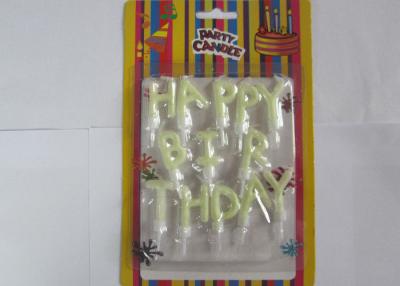 China Noctilucent White Letter Birthday Candles , Custom Happy Birthday Cake Candles With Holders for sale