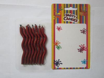 China Crimson Color Wave Shaped Happy Birthday Cake Candles 16.2 G Wax For Commemoration for sale