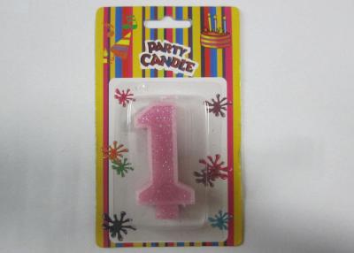 China Disposable Kids Birthday Party Candle Set / Pink Glitter Number 1 Shaped Candles for sale