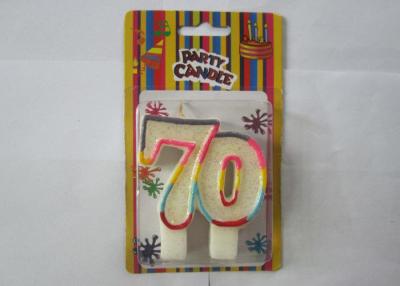 China White Glitz 70th Number Birthday Candles Paraffin Wax With Multi - Coloured Sided for sale