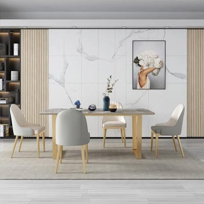 China Grey Retro Nordic Style Dining Table And Chairs , Modern Metal Base Dining Table for sale