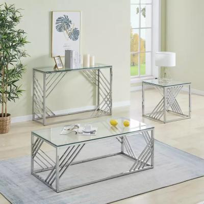 China Customized Nordic Style Furniture Sliver Steel Clear Tempered Glass Top Small Coffee Table for sale