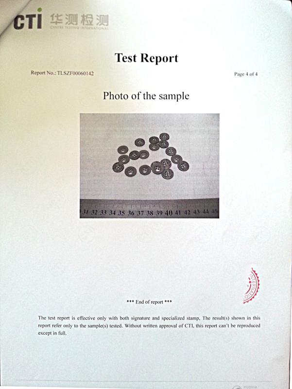 Gem bump nail test report 1 - Dashun zipper Hardware Co., Ltd.