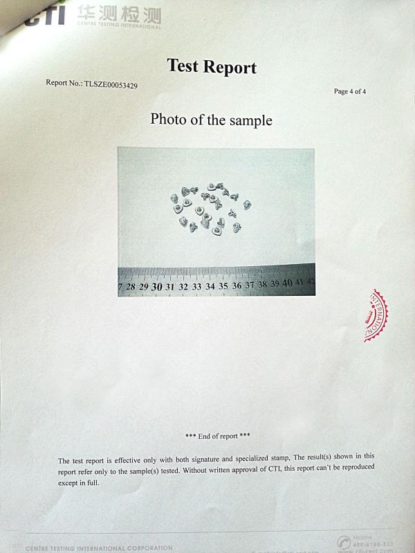 Copper zipper test report 1 - Dashun zipper Hardware Co., Ltd.