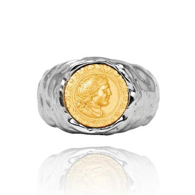 Cina 925 Sterling Silver Moon Goddess Antica Moneta Anello Regina Oro Bump Ins Marea in vendita