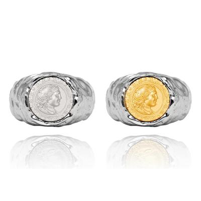 Cina 925 Sterling Silver Moon Goddess Antica Moneta Anello Regina Oro Bump Ins Marea in vendita
