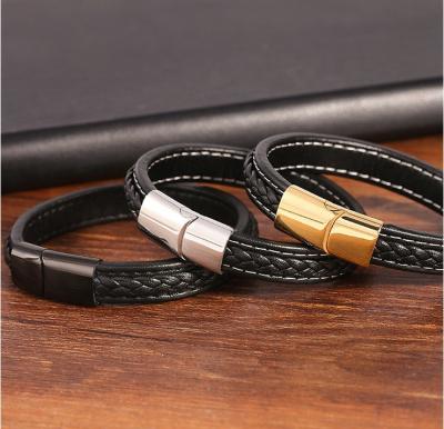 China Stainless Steel Weave Leather Bracelet Unique Designs and More Layers for European Buyers for sale