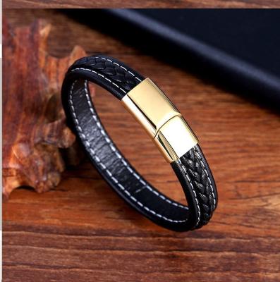 China Stainless Steel Weave Leather Bracelet Unique Designs and More Layers for European Buyers for sale