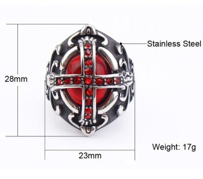 Cina Anello di croce da uomo di tendenza in acciaio inossidabile diamante rosso gioielli gotici retrò 28mmX23mm in vendita
