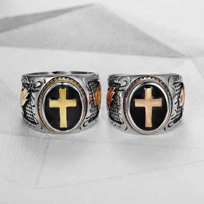 Cina Retro Croce Titanio Acciaio Anello Maschile Mano di Dio Nero Epossidico Europeo e Americano in vendita