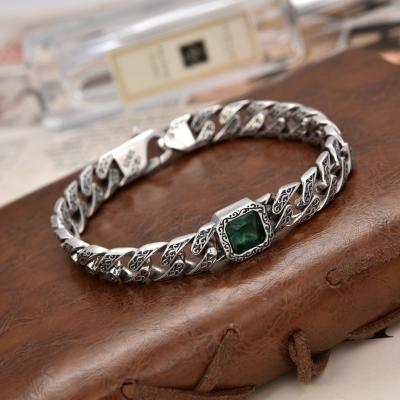 Cina Uomo sofisticato e raffinato Blu Zirconio Tang Erba di grano Sterling Argento cubano in vendita
