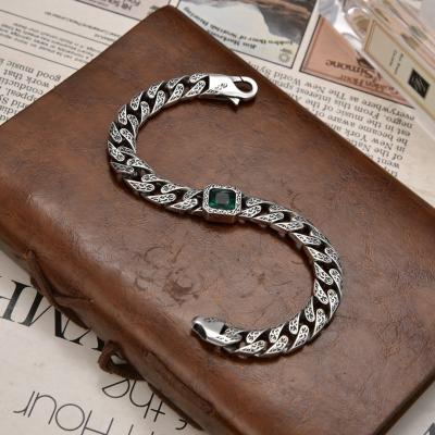Cina Uomo sofisticato e raffinato Blu Zirconio Tang Erba di grano Sterling Argento cubano in vendita
