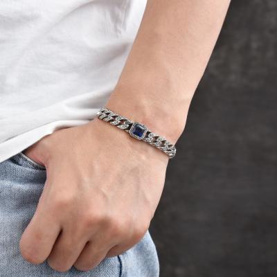 Cina Uomo sofisticato e raffinato Blu Zirconio Tang Erba di grano Sterling Argento cubano in vendita