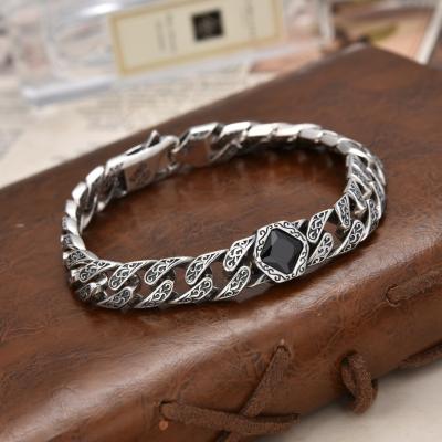 Cina Stile contrattuale S925 Sterling Silver Niche Design Tank Guba Bracelet per uomini e donne Blu Verde Nero Gemma in vendita