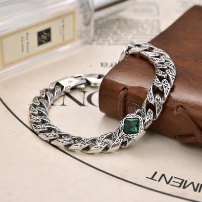 Cina Stile contrattuale S925 Sterling Silver Niche Design Tank Guba Bracelet per uomini e donne Blu Verde Nero Gemma in vendita