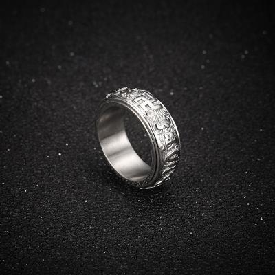 Cina Anello maschile in acciaio inossidabile con mantra di sei caratteri, incisione e rivestimento buddista in vendita