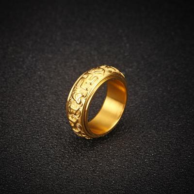 Cina Anello maschile in acciaio inossidabile con mantra di sei caratteri, incisione e rivestimento buddista in vendita