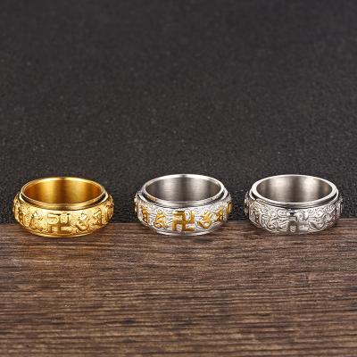 Cina Anello maschile in acciaio inossidabile con mantra di sei caratteri, incisione e rivestimento buddista in vendita