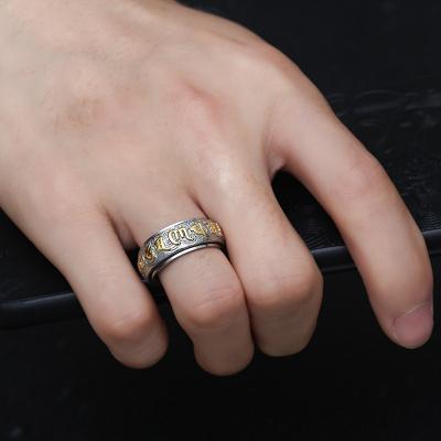 Cina Anello maschile in acciaio inossidabile con mantra di sei caratteri, incisione e rivestimento buddista in vendita