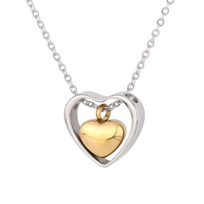 Cina KeepSake Double Heart Love Urna Collare per bambini in acciaio inossidabile placcato oro in vendita