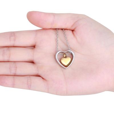 Cina KeepSake Double Heart Love Urna Collare per bambini in acciaio inossidabile placcato oro in vendita